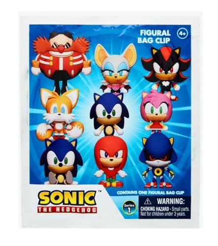 Monogram Sonic the Hedgehog - 3D Foam Figural Bag Clip in Blind Bag - Keychain - Sonic Tails, Knuckles, Amy and More..., Multicolor, 2.5"