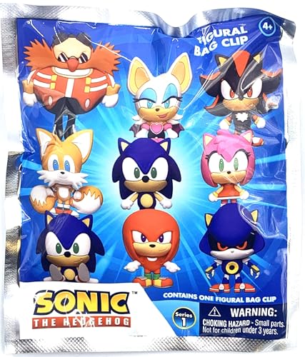 Monogram Sonic the Hedgehog - 3D Foam Figural Bag Clip in Blind Bag - Keychain - Sonic Tails, Knuckles, Amy and More..., Multicolor, 2.5"