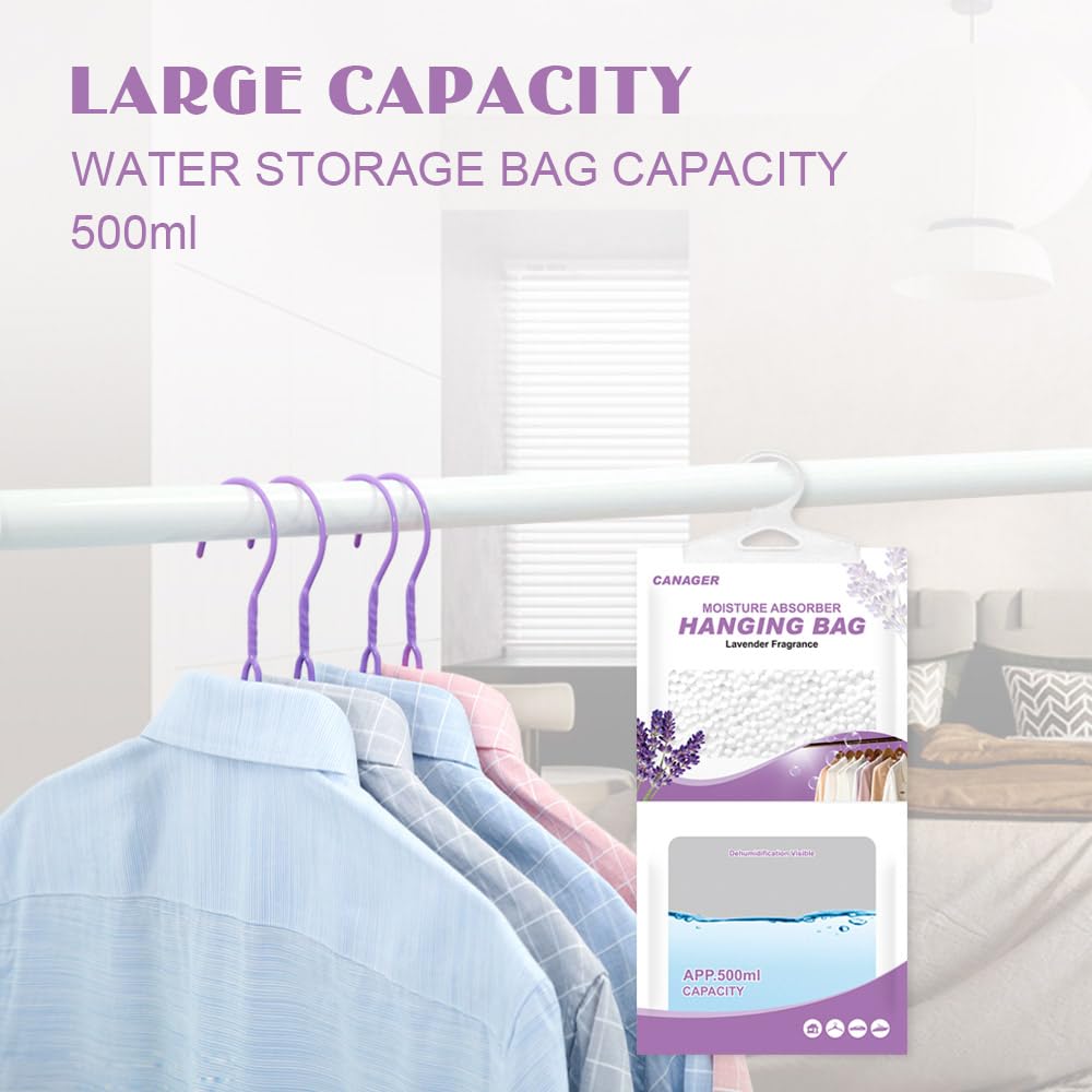 CANAGER Hanging Moisture Absorber, Lavender Vanilla Moistureproof Hanging Bag, Dehumidifier Bag (8 packs) Hanging Closet Dehumidifier Bags, Moisture Absorb 12.5 oz.