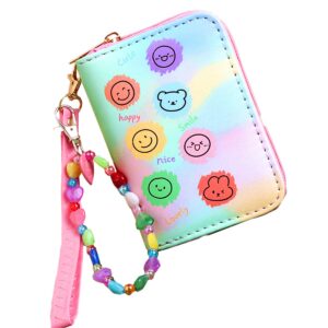 AACKS Smile Coin Purse Happy Face Wallet Girls Small Wallet Happy Kids Wallet with Charm Mini Coin Pouches with Strap Preppy Wallet Aesthetic Wallet Y2K for Women