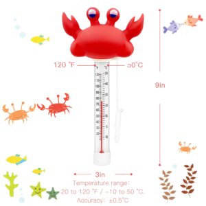 XY-WQ Floating Pool Thermometer, Large Size Easy Read for Water Temperature with String - Swimming Pools, Spas, Hot Tubs, Ponds (Crab)