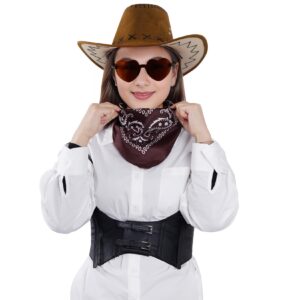 choyaxo Western Cowboy Costume Set Including Cowgirl Hat Heart Shaped Sunglasses and Bandana for Halloween，