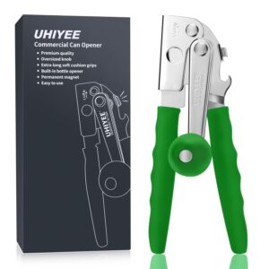 Commercial Can Opener, UHIYEE Hand Crank Can Opener Manual Heavy Duty with Comfortable Extra-long Handles, Oversized Knob, Large Handheld Can Opener Easy for Big Cans, Green