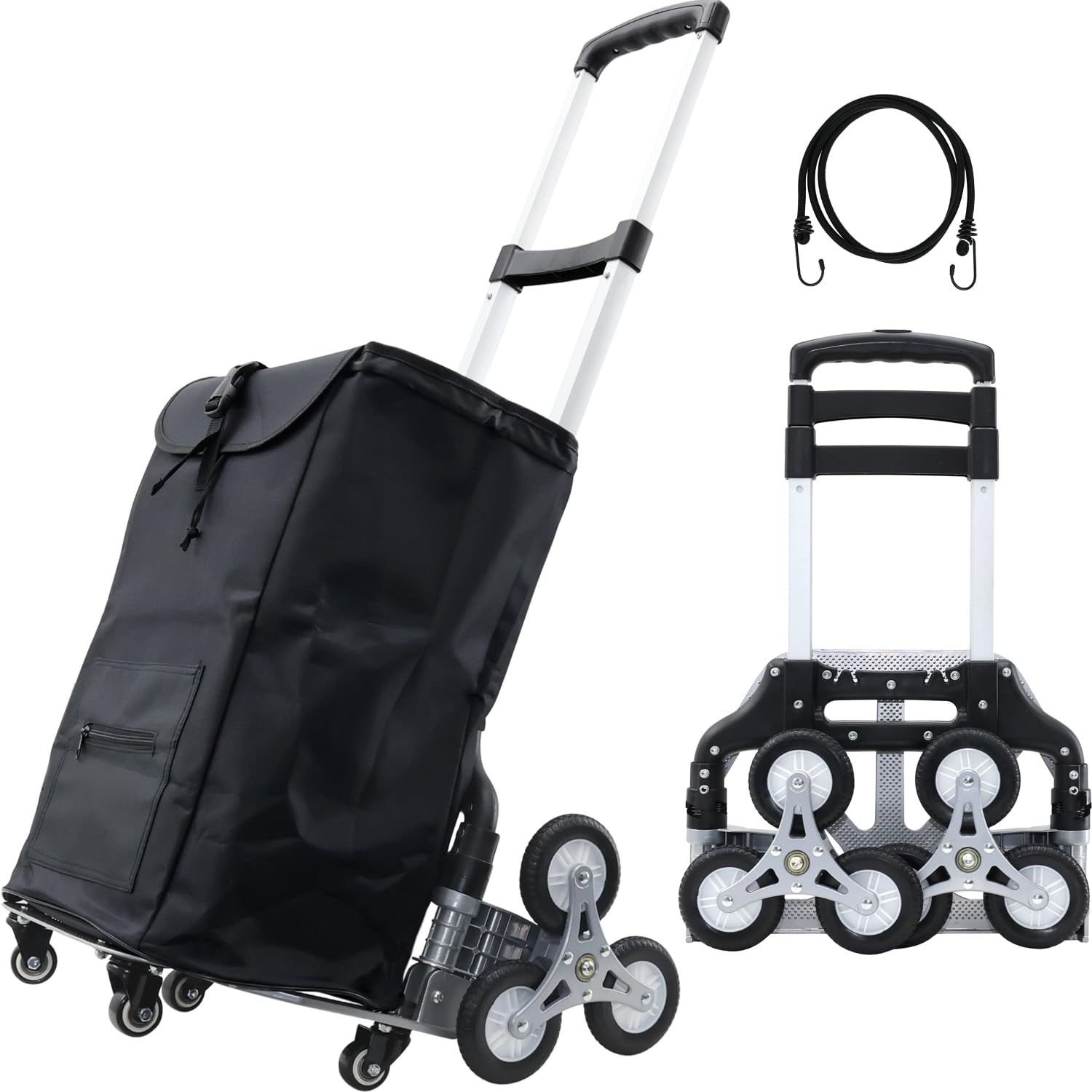 Hand Truck Dolly, 330 lb Capacity Folding Portable Shopping Cars with Bag, Folding Three-Wheeled Stair-Climbing Design and Telescoping Handle for Moving Travel Indoor and Outdoor