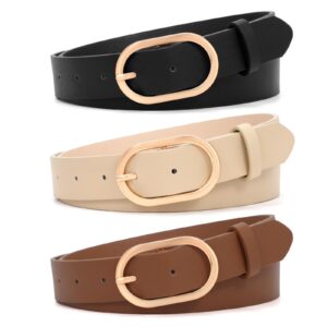 xzqtive 3 pack plus size women's leather belts for jeans pants dress fashion gold buckle ladies waist belt,black beige coffee