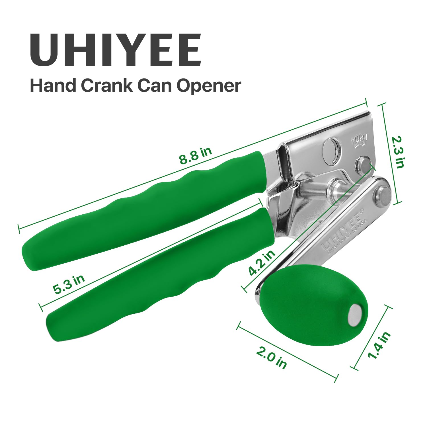 Commercial Can Opener, UHIYEE Hand Crank Can Opener Manual Heavy Duty with Comfortable Extra-long Handles, Oversized Knob, Large Handheld Can Opener Easy for Big Cans, Green