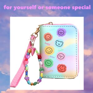 AACKS Smile Coin Purse Happy Face Wallet Girls Small Wallet Happy Kids Wallet with Charm Mini Coin Pouches with Strap Preppy Wallet Aesthetic Wallet Y2K for Women