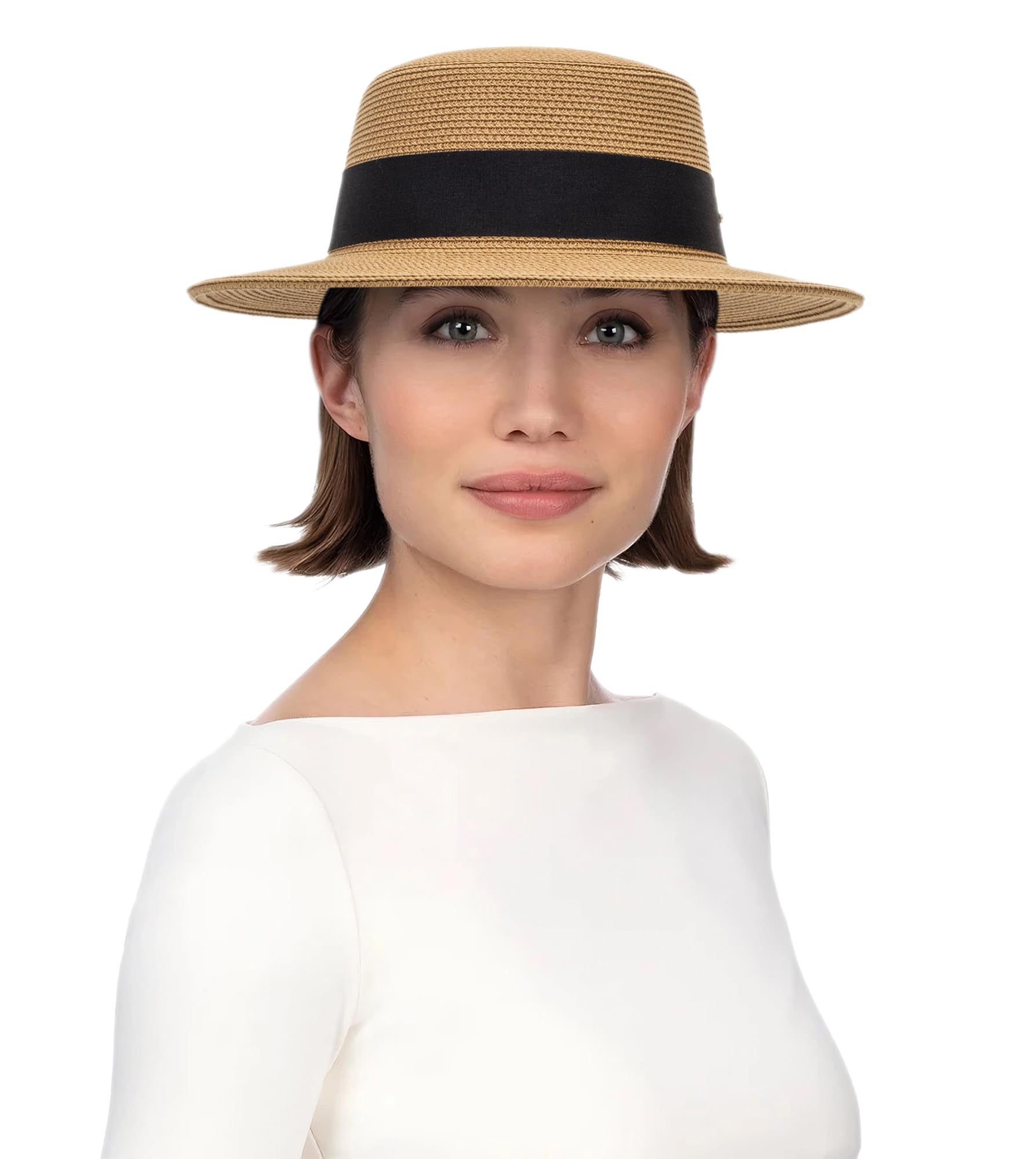 Straw Boater Summer Sun Hat - Wide Brim Fedora Panama Summer Beach Hat for Men Women(Size:Large)