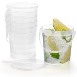 Yopay 15 Pack Plastic Rum Buckets for Drinks, 32OZ Cocktail Buckets Reusable Smoothie Bucket with Lid and Straw, 1Liter Large Ice Cream Pails for Halloween Football Parties Bar Beer