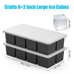 Large Ice Cube Trays for Whiskey: FDDAI Big Silicone Ice Cube Trays - 2Inch Square Ice Cubed Tray for Bourbon Whisky and Cocktail - 2Pack Giant Silicon Ice Cube Tray