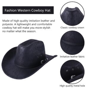 Lanzom Women Men Leather Western Cowgirl hat Cowboy Hat Outdoor Wide Brim Hat with Lanyard (US, Alpha, Medium, Black)