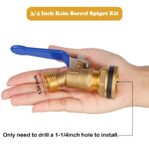 BILAL Brass Rain Barrel Spigot Kit. 55 Gallon Water Tank Faucet, Bulkhead Valve for Outdoor Plastic Bucket rainwater Drum gal Container downspout Collector in Garden, 1 inch O.D. Inlet GHT3/4 Outlet