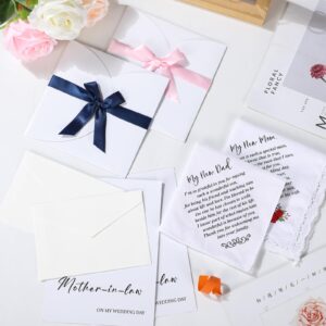 Sherr 2 Sets Wedding Handkerchiefs Mother Father of the Bride Gifts, to My Dad Mom in law Wedding Day Card Set Wedding Gifts