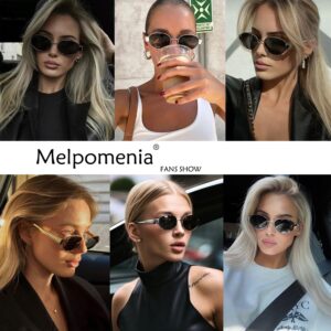 Melpomenia Retro Oval Sunglasses for Women Men - Fashion Sun Glasses - Rectangle Metal Frame Shades(Gold/Grey)