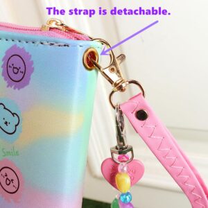 AACKS Smile Coin Purse Happy Face Wallet Girls Small Wallet Happy Kids Wallet with Charm Mini Coin Pouches with Strap Preppy Wallet Aesthetic Wallet Y2K for Women