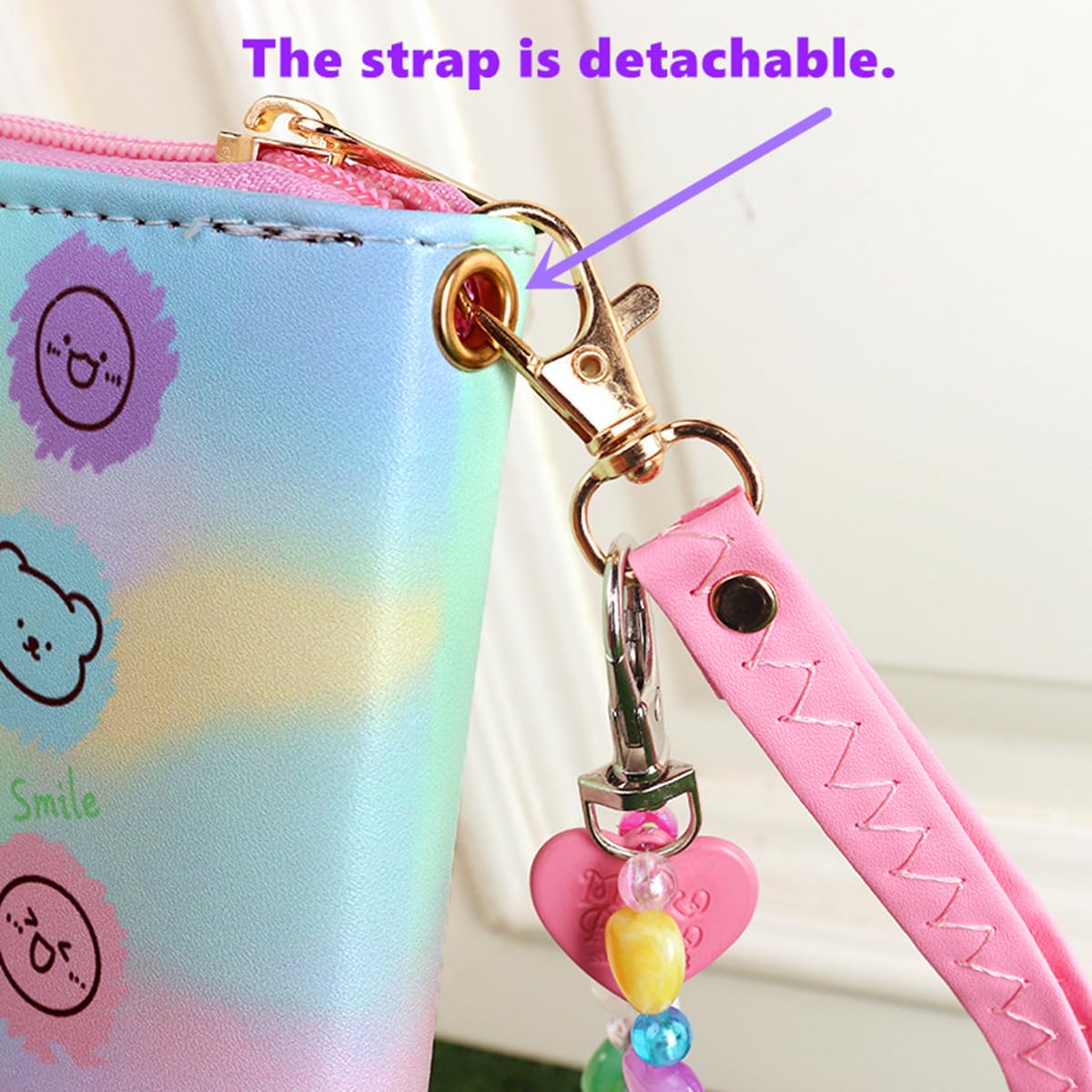 AACKS Smile Coin Purse Happy Face Wallet Girls Small Wallet Happy Kids Wallet with Charm Mini Coin Pouches with Strap Preppy Wallet Aesthetic Wallet Y2K for Women