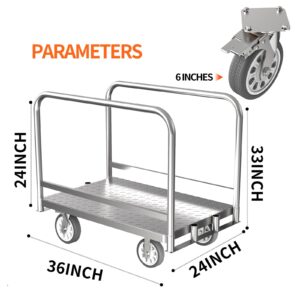 2IN1 Steel Panel Truck Cart,2500LBS 36" x 24" Heavy Duty Flatbed Cart,Platform Truck,Drywall Dolly Cart,Hand Truck Flat Cart with 6" Wheels,2MM Plate Lumber Push Cart with 1Front and 2 Side Handrails