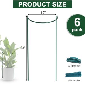 SYITCUN 6 Pack Peony Cages and Supports, 10" (W) x 24"(H) Plant Support, Rust-Proof Metal Plant Support Stakes for Outdoor&Indoor Plants, Bonus 20 Plant Clips and 20 Plant Ties