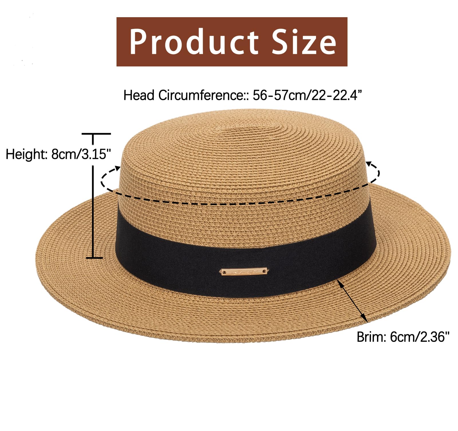 Straw Boater Summer Sun Hat - Wide Brim Fedora Panama Summer Beach Hat for Men Women(Size:Large)