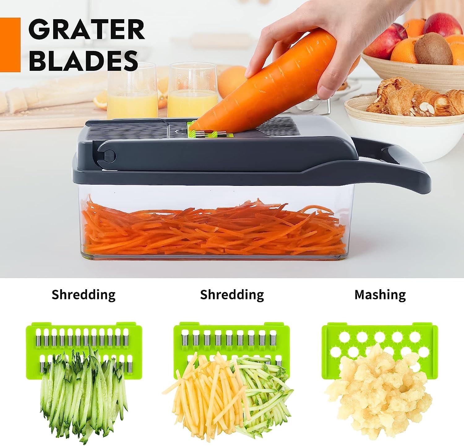 16-in-1 Vegetable Chopper, 8 Blades Veggie Chopper, Practical Onion Chopper with Container, Cheese Slicer, Food Chopper, Salad Chopper, Mandoline Slicer & Cheese Grater For Kitchen(Grey)