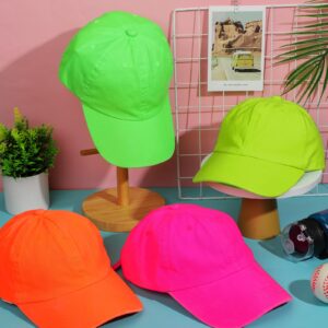 Cozypower 4 Pcs Neon Hats for Women Men Cotton Hat Adjustable Neon Hat for Outdoor Activities Season (Baseball Hat)