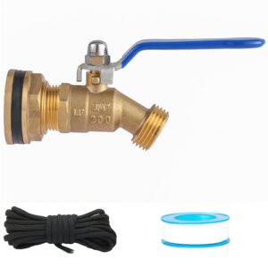 bilal brass rain barrel spigot kit. 55 gallon water tank faucet, bulkhead valve for outdoor plastic bucket rainwater drum gal container downspout collector in garden, 1 inch o.d. inlet ght3/4 outlet