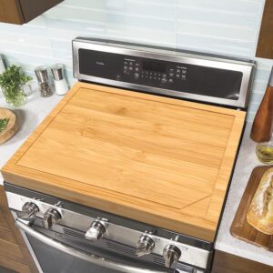 yuhfera stove cover board for gas stovetop - noodle board electric stove cover for rv stove top, extra countertop space for kitchen stovetop (bamboo)