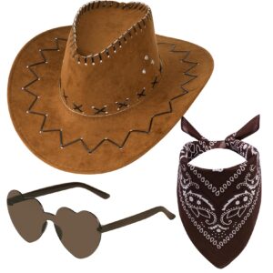 choyaxo western cowboy costume set including cowgirl hat heart shaped sunglasses and bandana for halloween，