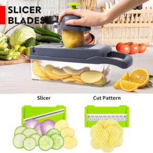 16-in-1 Vegetable Chopper, 8 Blades Veggie Chopper, Practical Onion Chopper with Container, Cheese Slicer, Food Chopper, Salad Chopper, Mandoline Slicer & Cheese Grater For Kitchen(Grey)