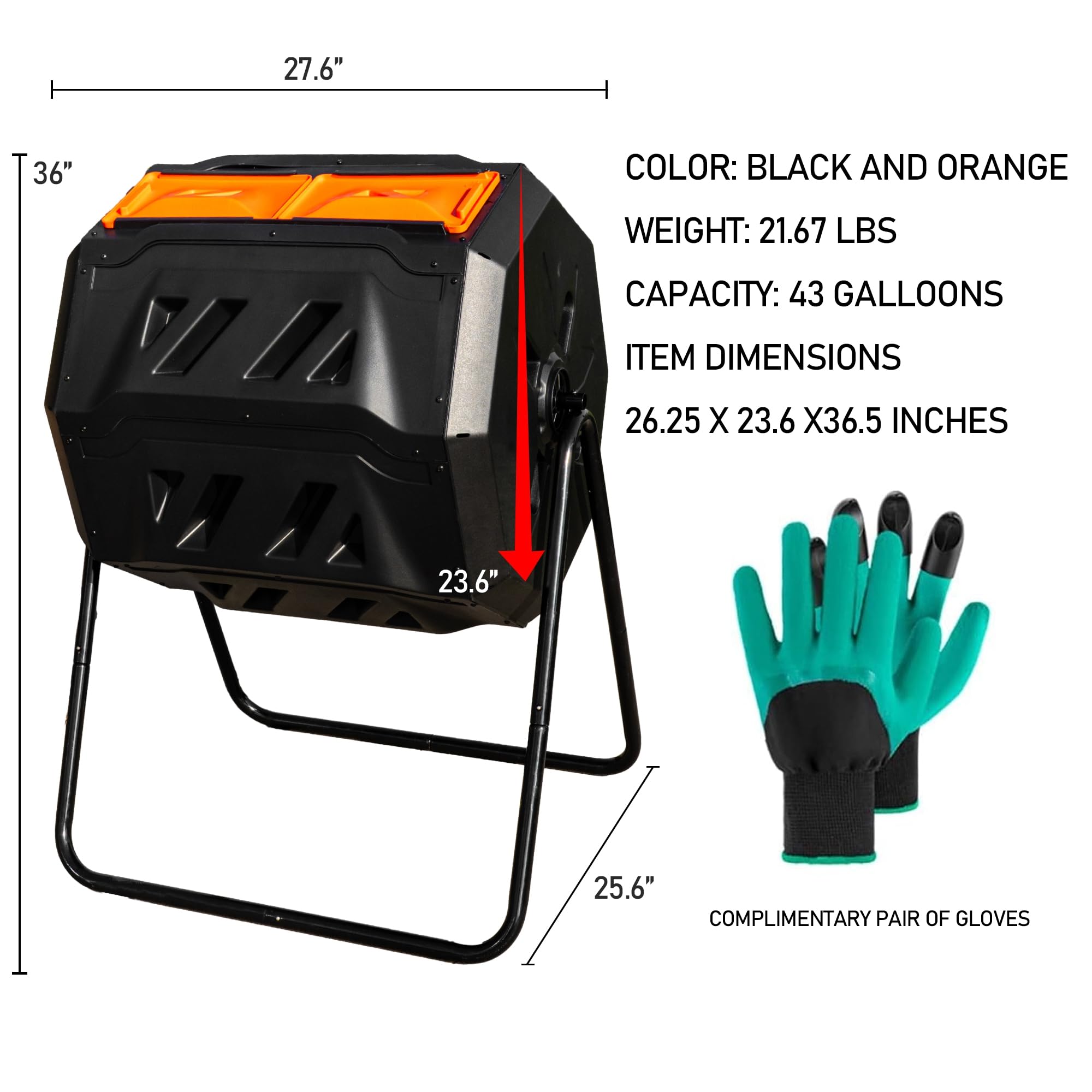 Hourleey Compost Bin Outdoor, 43 Gallon Dual Chamber Tumbling Composting Bin with Sliding Doors, Tumbler Rotating Batch Composter Bin for Garden Kitchen Yard