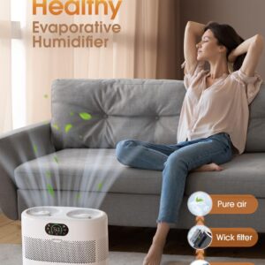 Reuseable Wick Evaporative Humidifier for Bedroom Quiet Healthy Baby Humidifier, No White Dust, Evaporative Humidifier Large Room 800ml/h 3 Speeds, 2 Gal, Timing, Auto Shut off