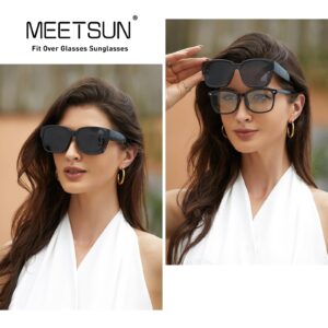 MEETSUN Oversized Fit Over Glasses Sunglasses for Women Men Trendy Polarized UV Protection Sun Glasses for Driving Black Grey