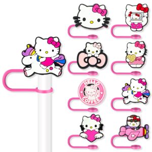 8pcs cartoon straw covers cap for tumblers cup, 10mm cartoon straw topper, silicone straw tip covers for drinking straws