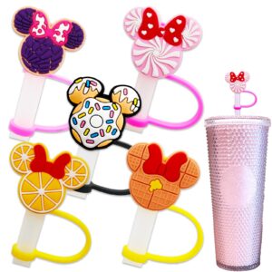 5pcs cartoon dessert straw covers cap toppers, reusable cute drinking straw covers for tumbler with 8mm/0.3in diameter, dust-proof straw tips lids