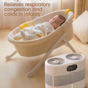 Reuseable Wick Evaporative Humidifier for Bedroom Quiet Healthy Baby Humidifier, No White Dust, Evaporative Humidifier Large Room 800ml/h 3 Speeds, 2 Gal, Timing, Auto Shut off