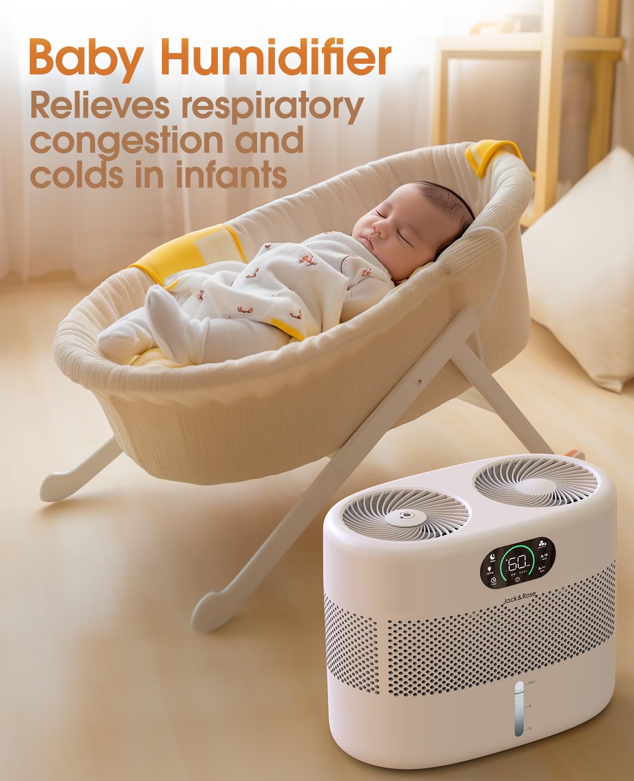 Reuseable Wick Evaporative Humidifier for Bedroom Quiet Healthy Baby Humidifier, No White Dust, Evaporative Humidifier Large Room 800ml/h 3 Speeds, 2 Gal, Timing, Auto Shut off