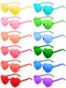 aggkky 12 pairs heart shaped sunglasses for women colorful glasses fun trendy transparent heart sunglasses party favor (assorted colors)