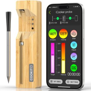 smart wireless meat thermometer - 500ft long range, ipx7 waterproof bluetooth 5.3 digital kitchen food thermometer with app control for bbq, oven, grill, smoker, rotisserie, air fryer