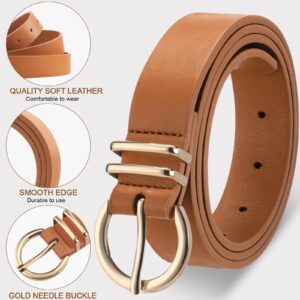 Breathffy 5 Pcs Women Leather Belts for Jeans Pants Dresses Fashion Womens Ladies Belt with Gold Buckle, Small to Plus Size (White+Black+Brown+Khaki+Beige, Size M: Fit Waist Size 31-36 Inches)