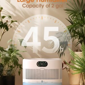 Reuseable Wick Evaporative Humidifier for Bedroom Quiet Healthy Baby Humidifier, No White Dust, Evaporative Humidifier Large Room 800ml/h 3 Speeds, 2 Gal, Timing, Auto Shut off