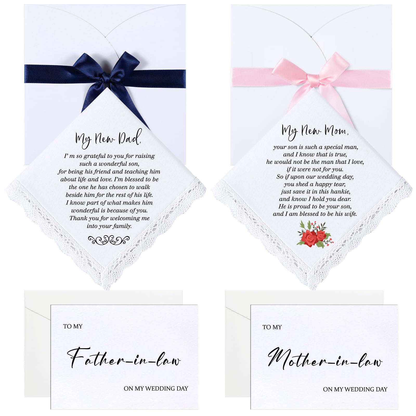 Sherr 2 Sets Wedding Handkerchiefs Mother Father of the Bride Gifts, to My Dad Mom in law Wedding Day Card Set Wedding Gifts