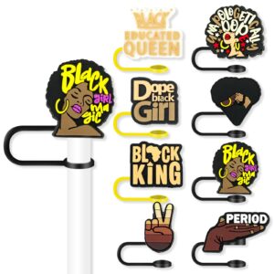 8pcs black girl straw covers cap for tumblers stanley cup, 10mm cartoon straw topper, silicone straw tip covers for drinking straws