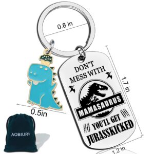 AOBIURV Mothers Day Gifts Funny Keychian Gifts For Mom From Daughter Son Wife New Mom Gifts For Women Mom Birthday Gifts For Mom Don’t Mess With Mamasaurus Keyring