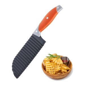 vituer crinkle cutter for veggies, crinkle cut knife for french fry, vegetable, potato, cucumber, carrot and fruit, stainless steel wave fries cutter slicer with ergonomic handle, dishwasher safe