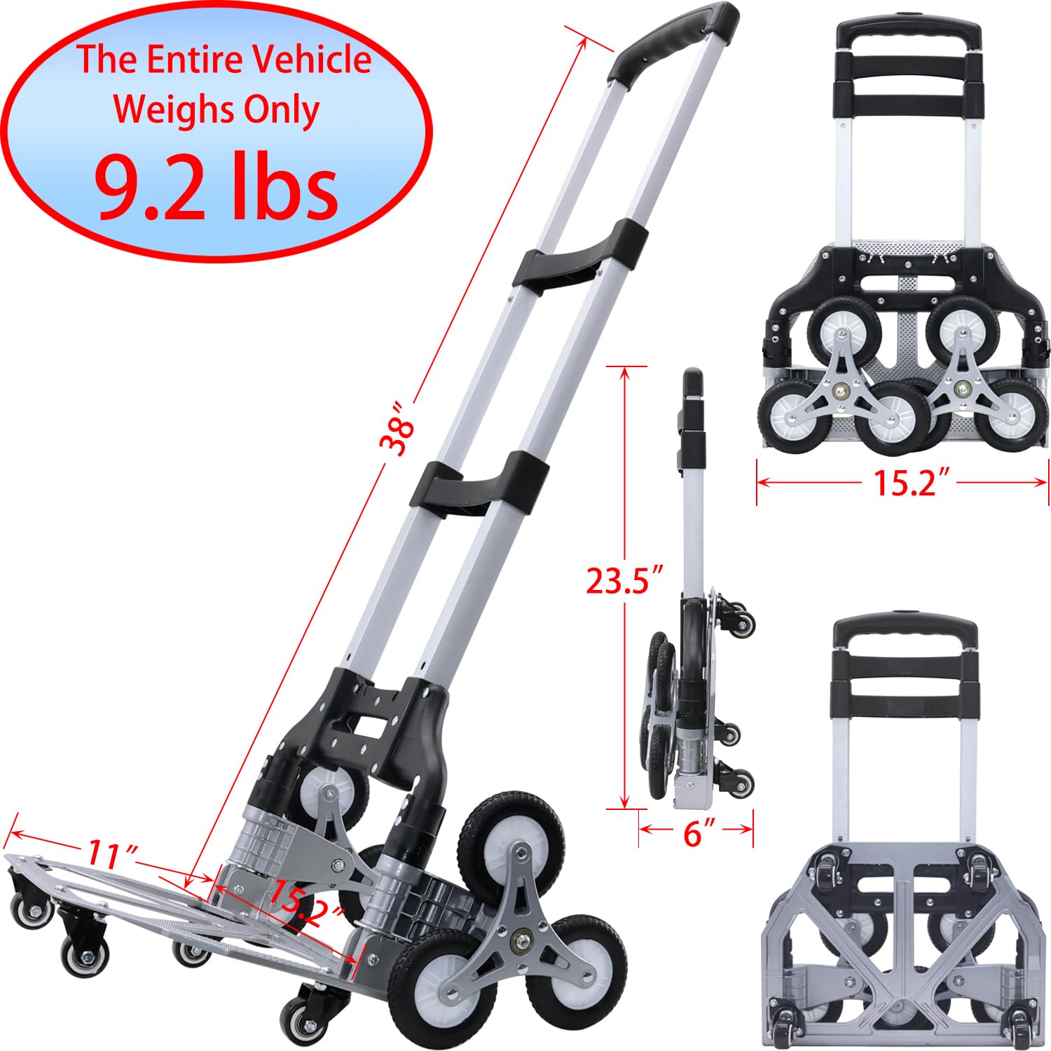 Hand Truck Dolly, 330 lb Capacity Folding Portable Shopping Cars with Bag, Folding Three-Wheeled Stair-Climbing Design and Telescoping Handle for Moving Travel Indoor and Outdoor