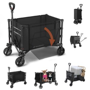 raynesys 3 in 1 collapsible wagon converts to bench, 220lbs foldable wagon cart with wheels, 120l shopping cart for groceries folding utility wagon for beach, garden, camping, sport, black