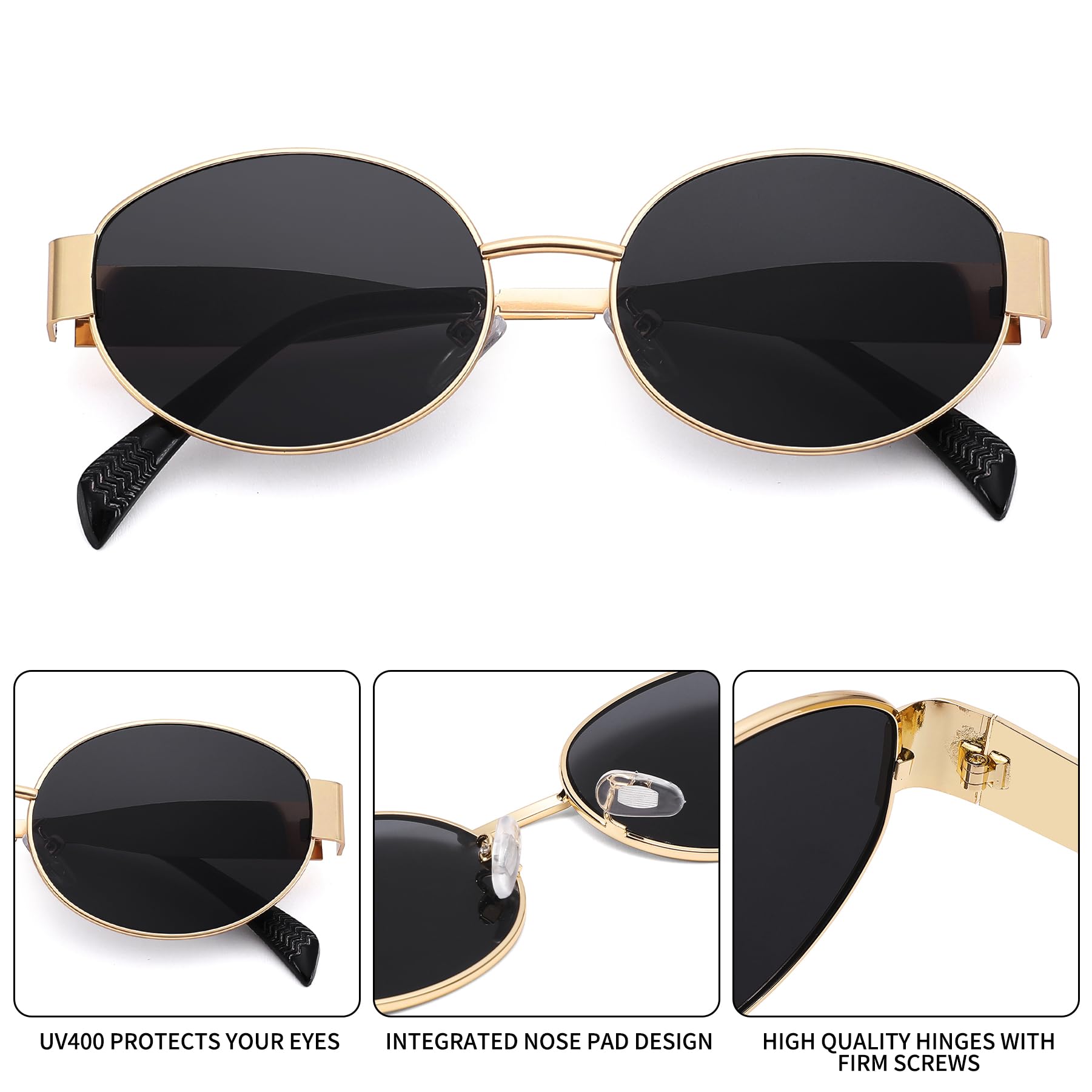 Melpomenia Retro Oval Sunglasses for Women Men - Fashion Sun Glasses - Rectangle Metal Frame Shades(Gold/Grey)