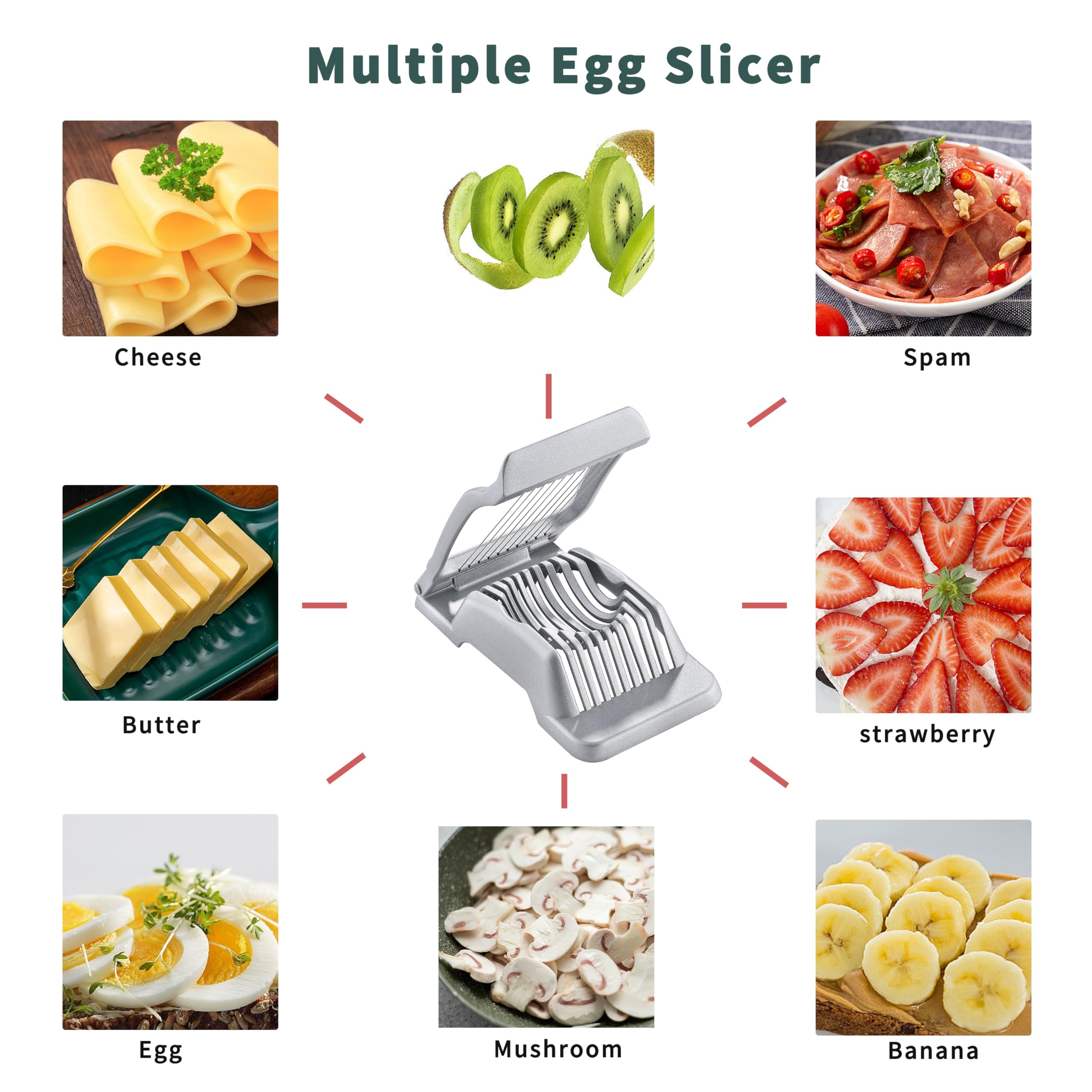 Egg Slicer for Hard Boiled Eggs, LCCOWOT Heavy Duty Strawberry Slicer Cutter, Stainless Steel Wire Cup Slicer with Aluminium Body, Perfect for Eggs, Fruit, Spam, Mushroom and More