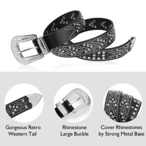 LCG LUCHENGYI Women Rhinestone Belt, Bling y2k Western Cowgirl Men Cowboy Leather Studded Belts for Jeans Pants