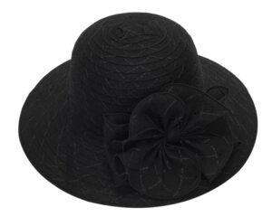 women organza church hat - wide brim sun hat wedding bridal flower church hat fascinator hat (us, alpha, medium, black)